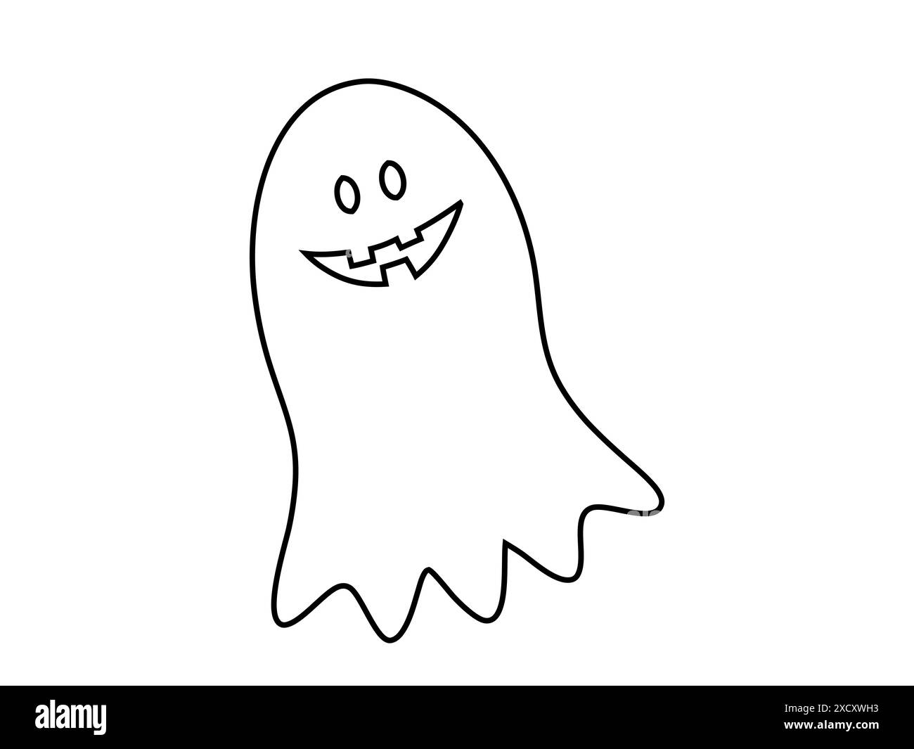 Black outline of funny smiling adorable ghost isolated on white ...