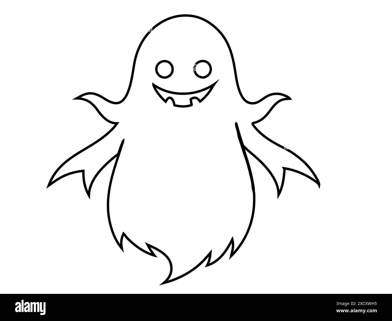Black outline of funny smiling adorable ghost isolated on white ...