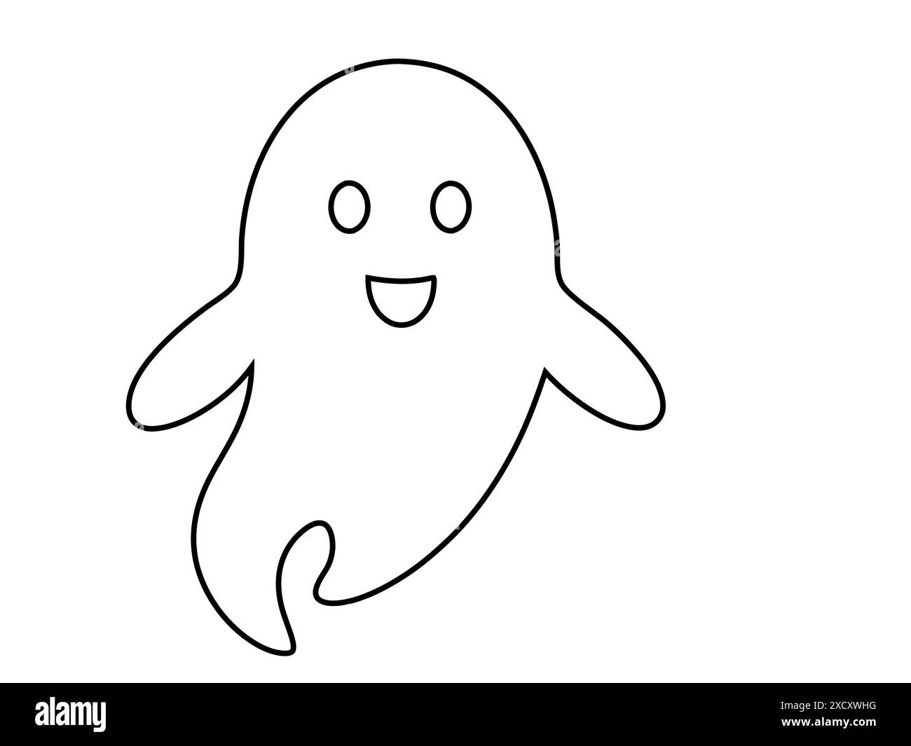 Black outline of funny smiling adorable ghost isolated on white ...