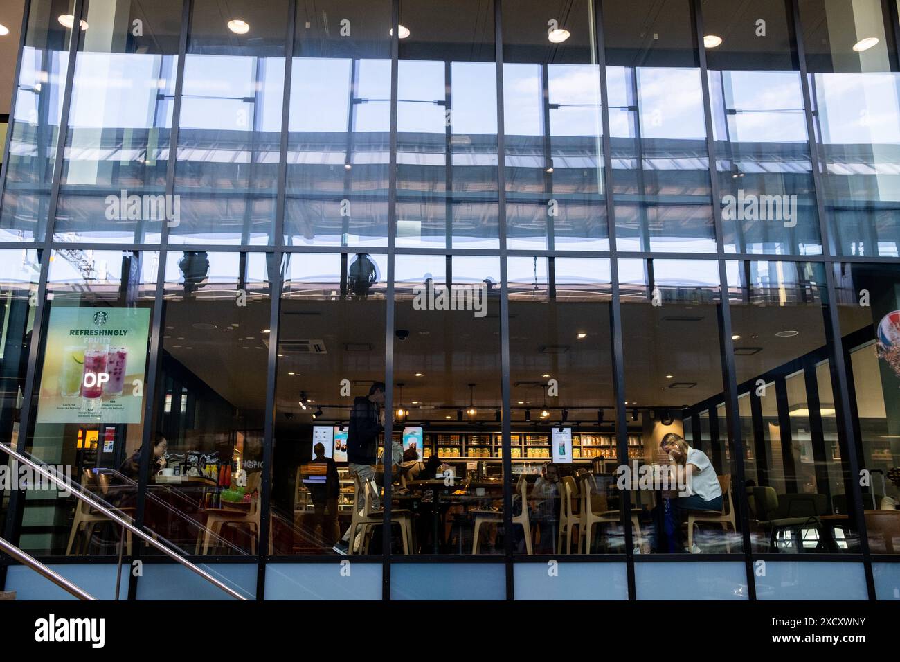 Starbucks cafe at Geneve Cornavin station in Switzerland on 22 May 2023 ...