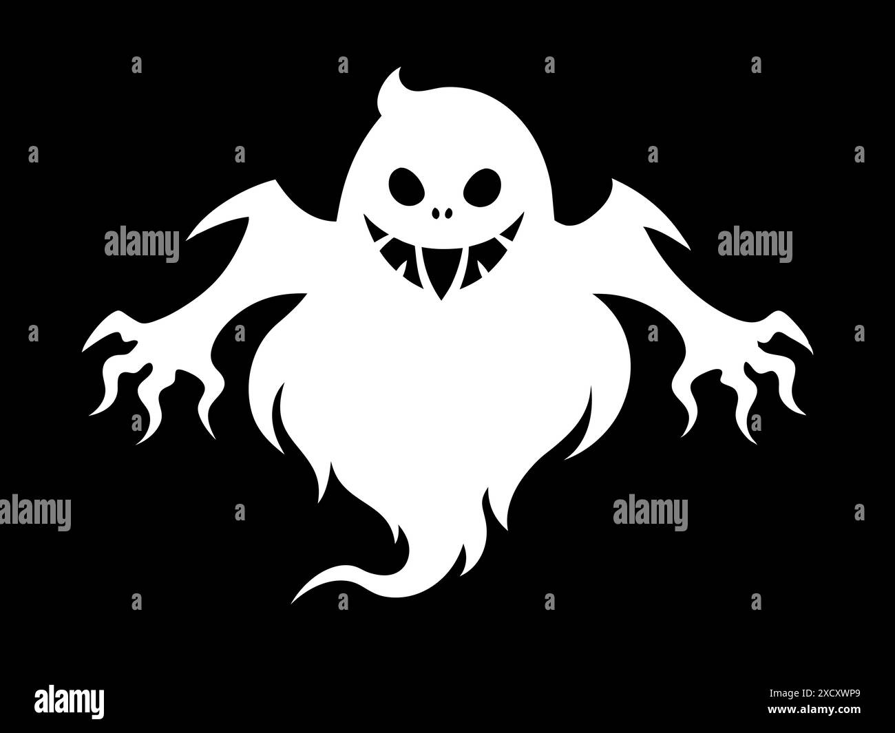 White silhouette of ghost isolated on black background. Concept of ...