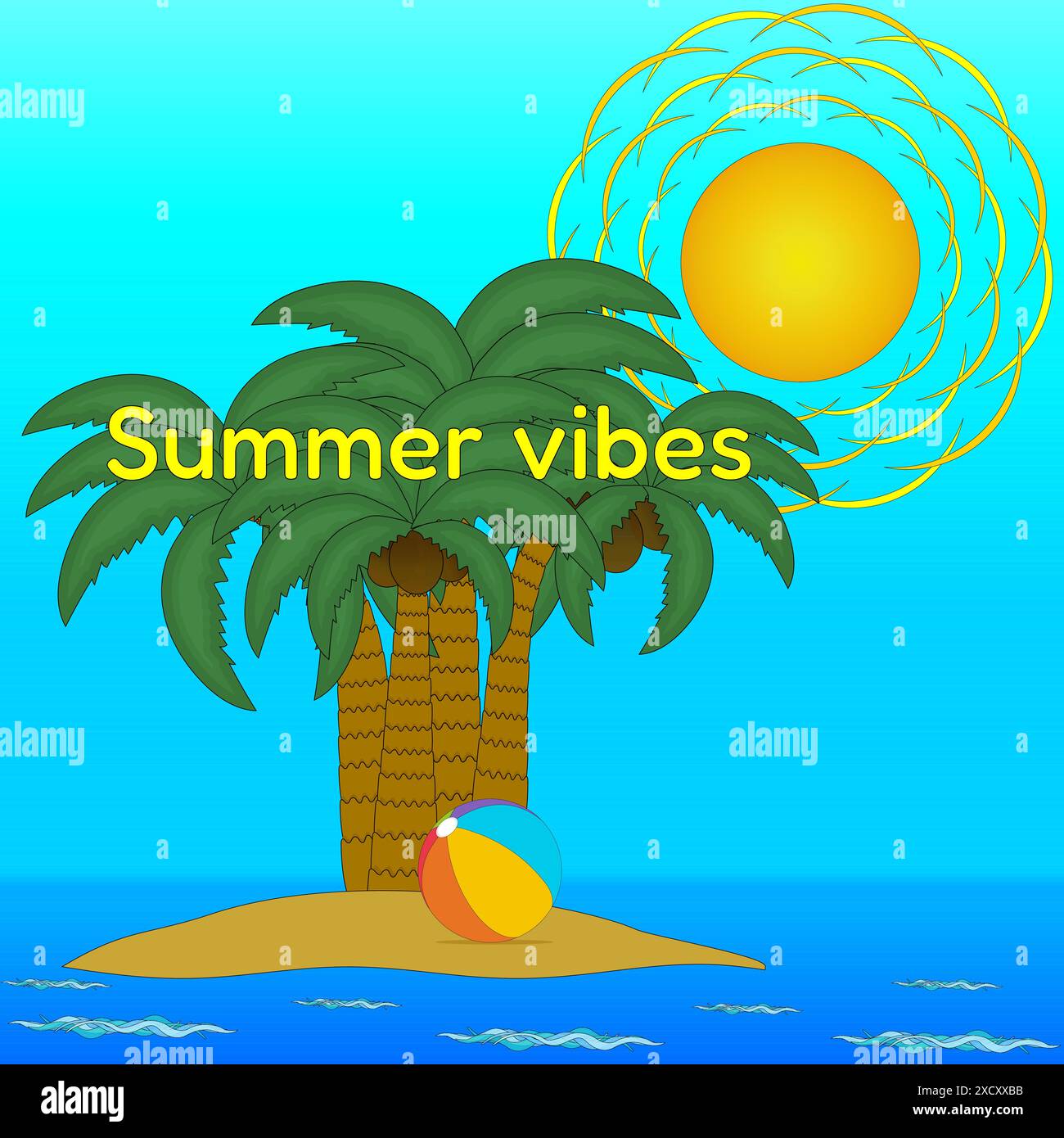 Palm trees island tropical beach waves Stock Vector Images - Alamy