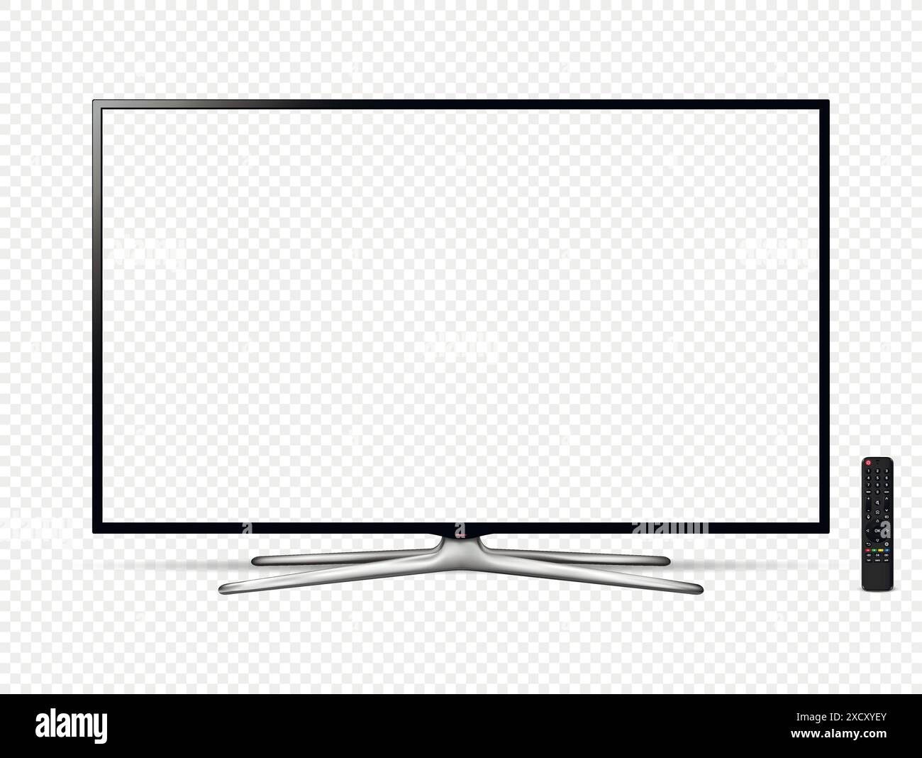 Modern smart tv flat screen with remote control isolated on transparent ...