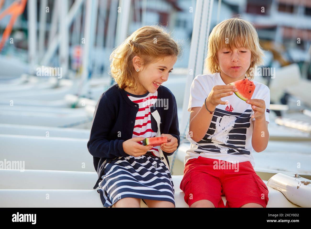 children playing on the boats, Port Socoa, Ciboure, Aquitaine, Pyrenees ...
