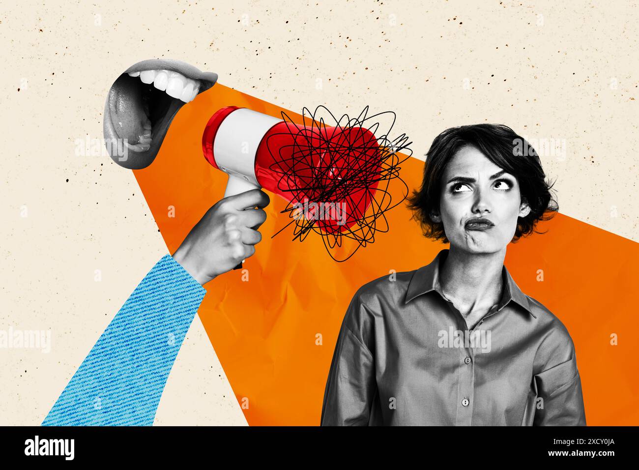 Creative abstract template collage of angry mouth scream bullying ...