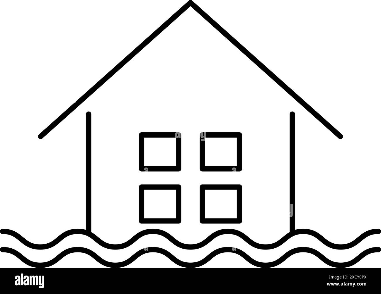 Simple line drawing icon of natural disasters, Flooded, Vector ...