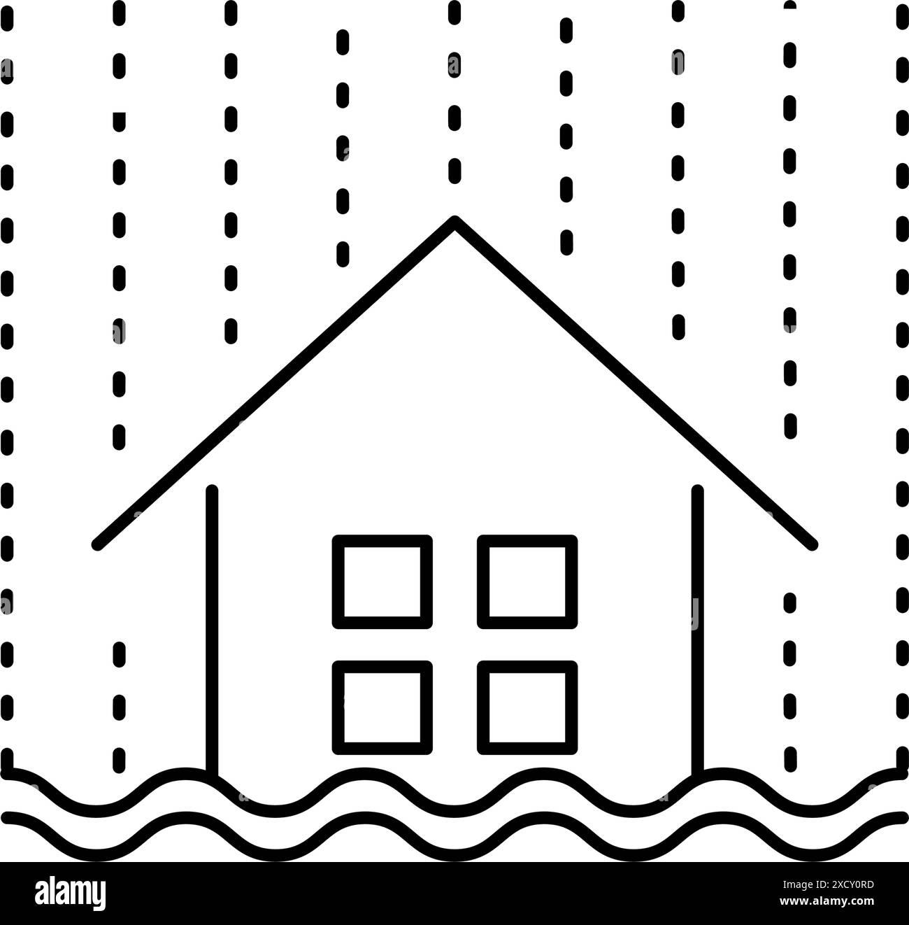Simple line drawing icon of natural disasters, Heavy Rain Flood, Vector Illustration Stock ...