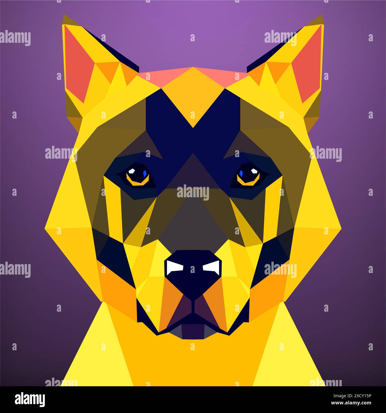 Dog head low polygonal style with a purple background. Vector art, sots ...