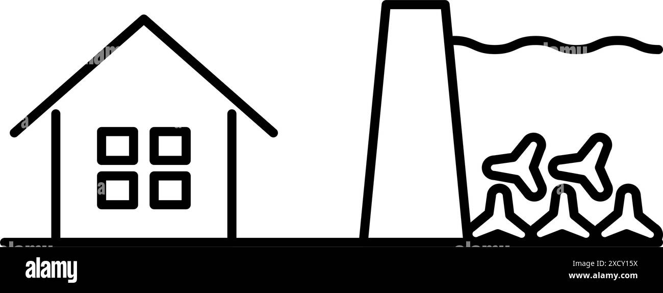 Simple line drawing icon of natural disasters, Storm surge, Vector ...