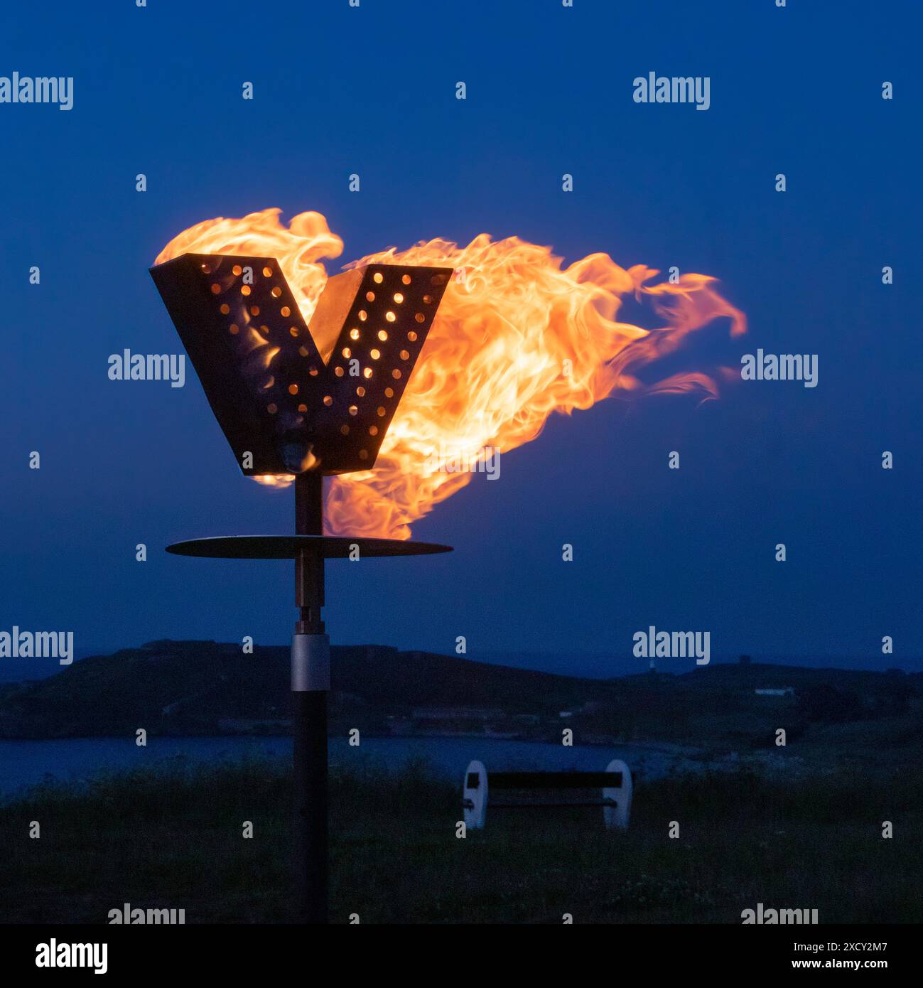 Beacon fire flames commemoration 80 anniversary of D Day landings in ...