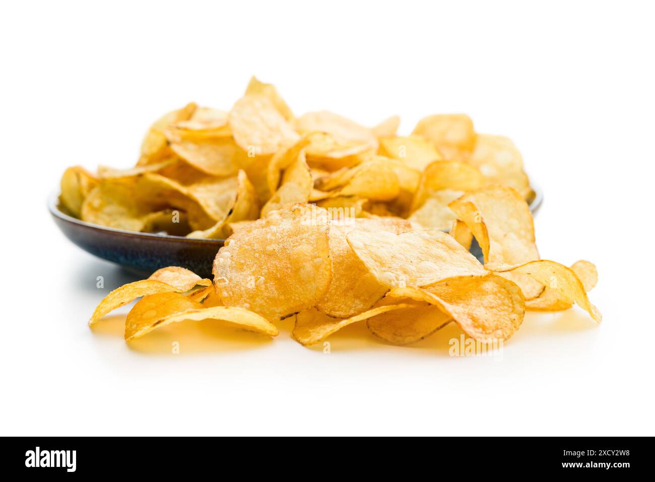 Close Up of Crispy Potato Chips isolated on a White Background Stock ...