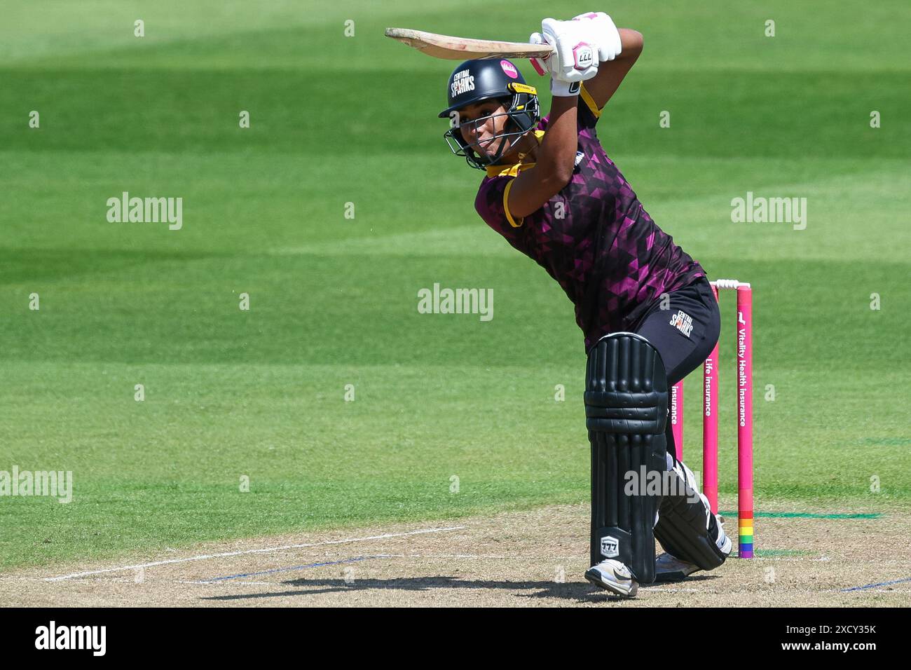 Davina Perrin in action with the bat during the Charlotte Edwards Cup ...