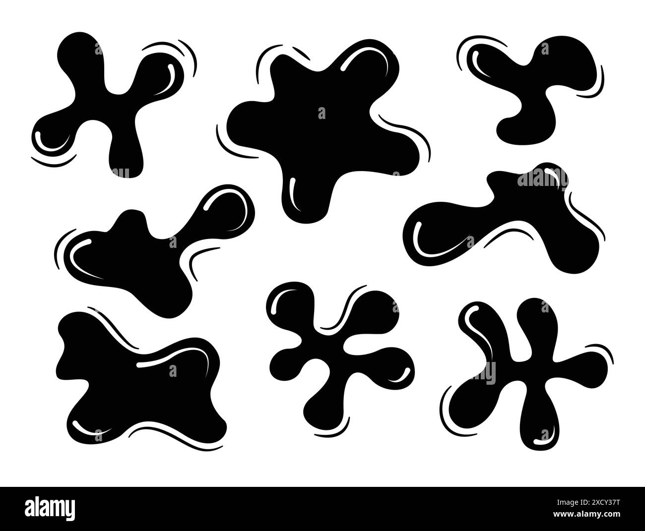 Vector set of simple ink blots of different shapes and sizes. Paint ...