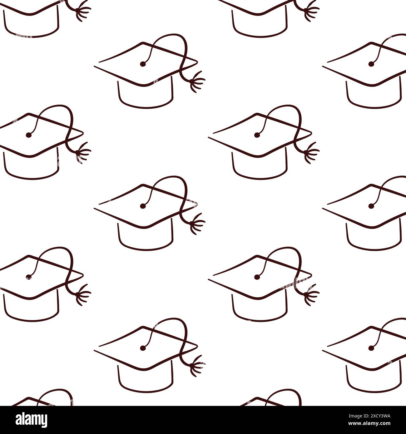 Graduation hat seamless pattern in line art style. Doodle college ...