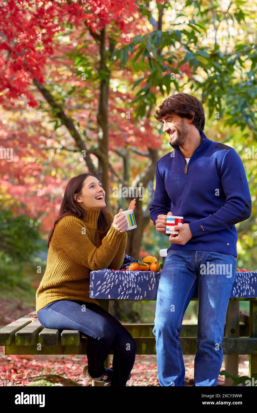 Couple picnic in the forest, Autumn, Pagoetako Parke Naturala, Pagoeta ...