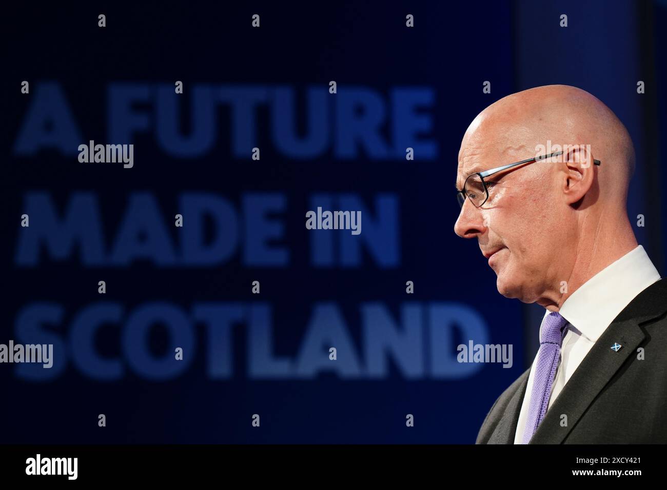 Scottish First Minister and SNP leader John Swinney speaking during the ...