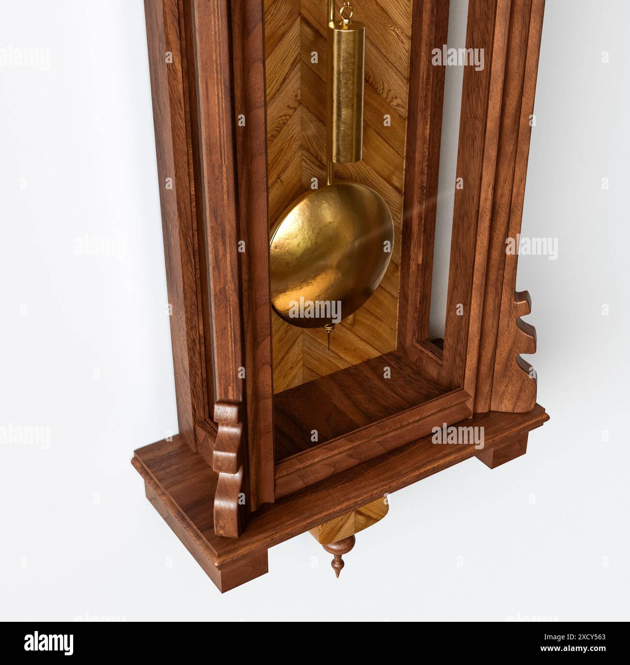 An antique wooden wall mounted grandfather clock with roman numerals ...