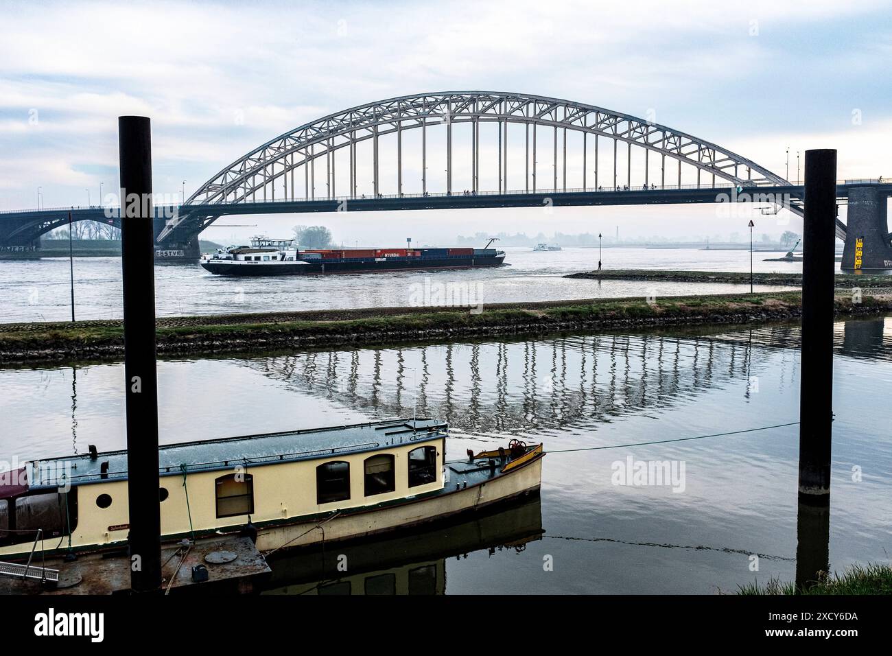 Bridge crossing Waal River Iconic bridge, crossing the River Waal and ...
