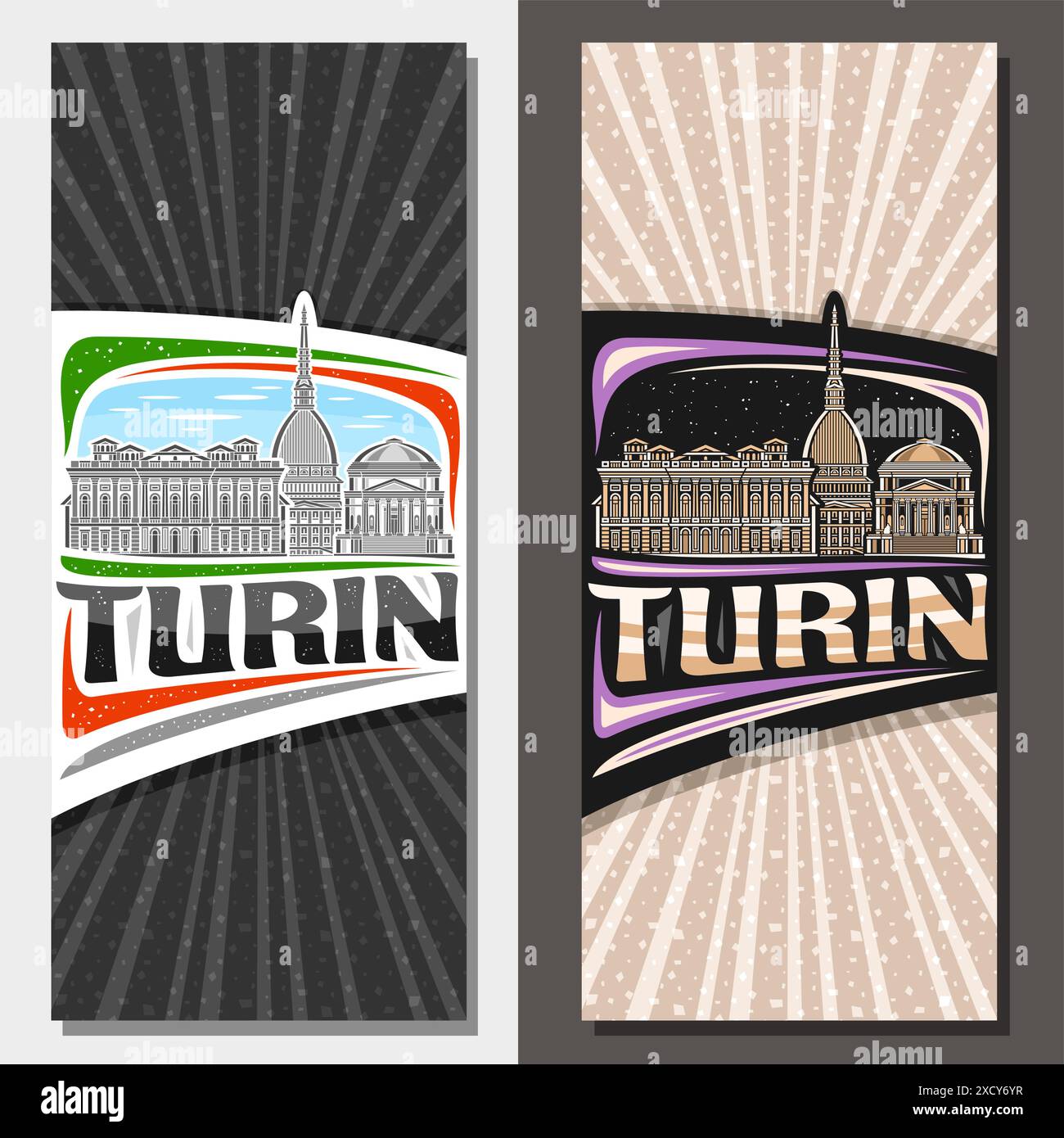 Vector vertical layouts for Turin, decorative leaflet with line ...