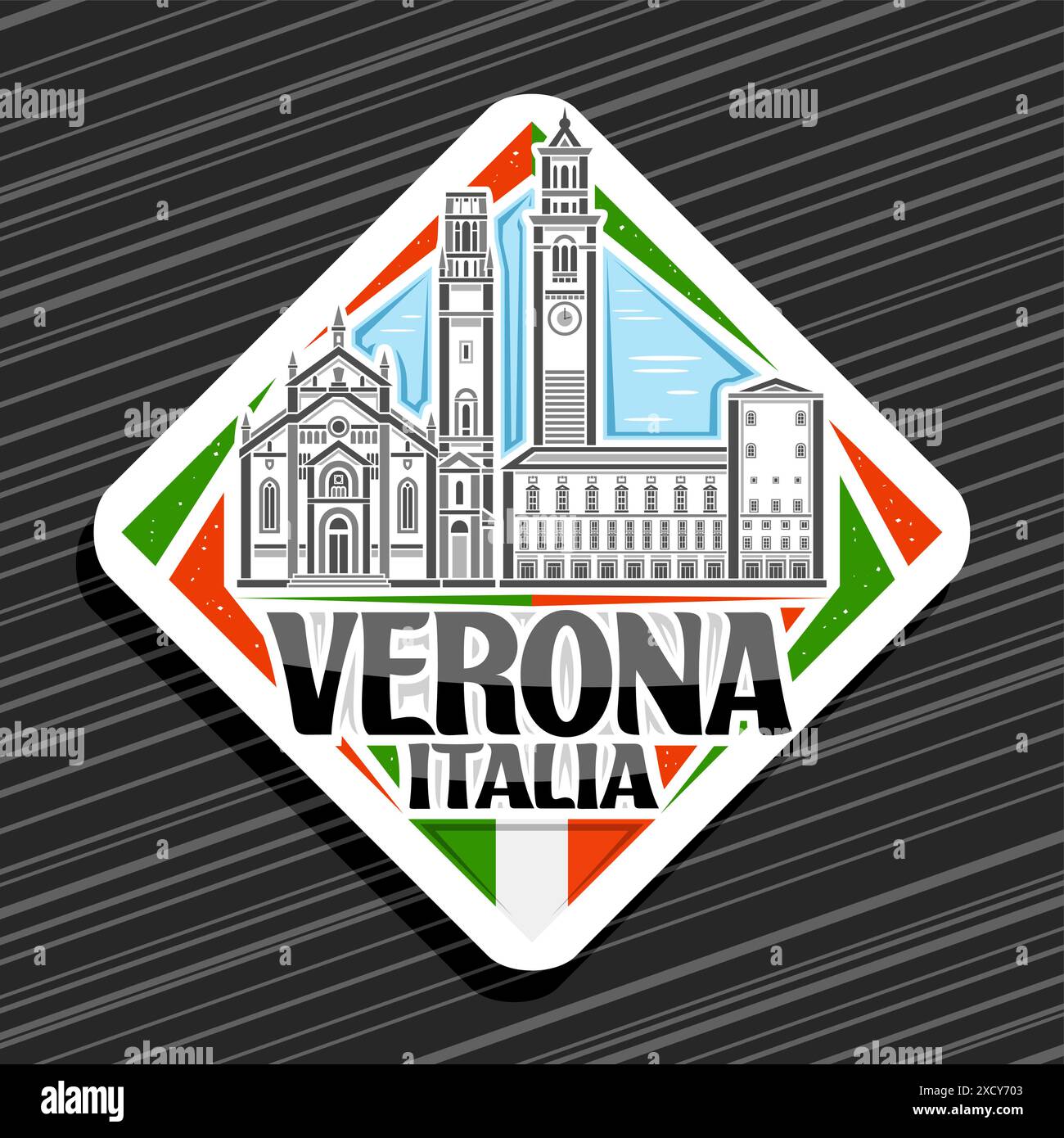 Vector logo for Verona, white rhomb road sign with outline illustration ...