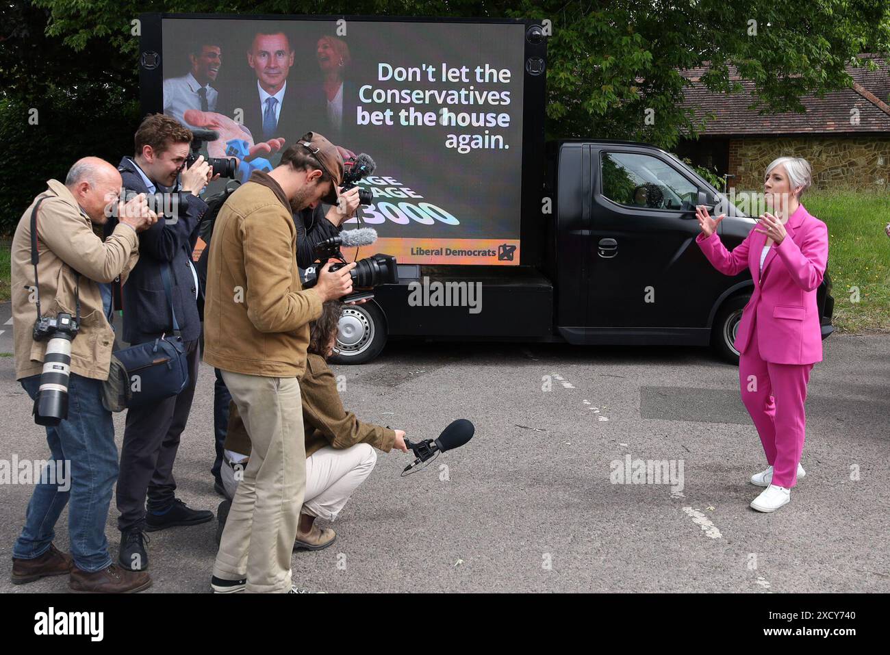 Liberal Democrat deputy leader Daisy Cooper speaks to the media during ...