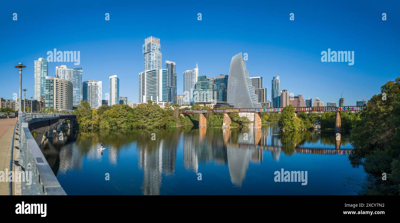 Downtown skyline with Pfluger Pedestrian Bridge and Railroad Bridge ...