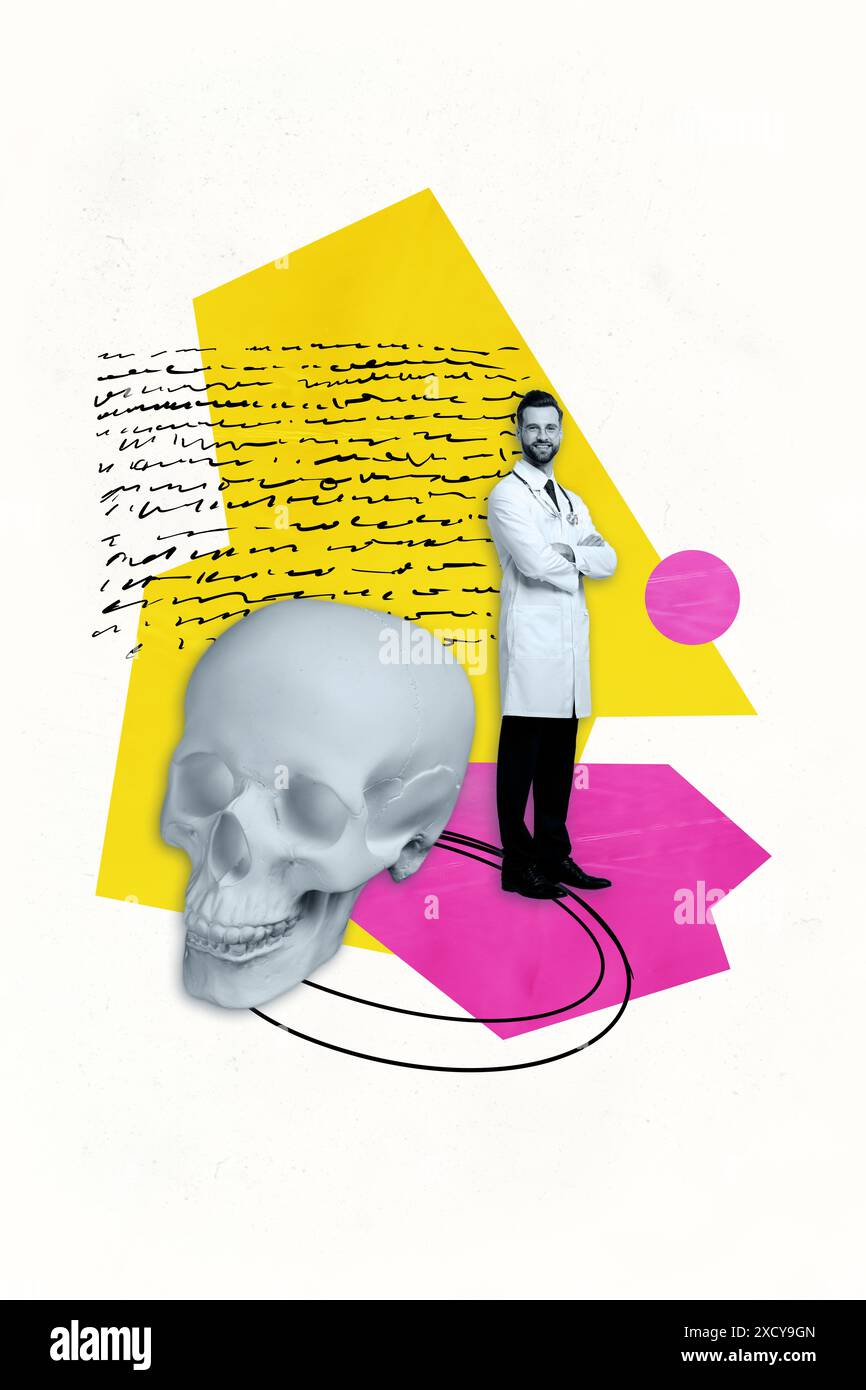 Vertical photo collage of happy doctor man teacher medical education ...