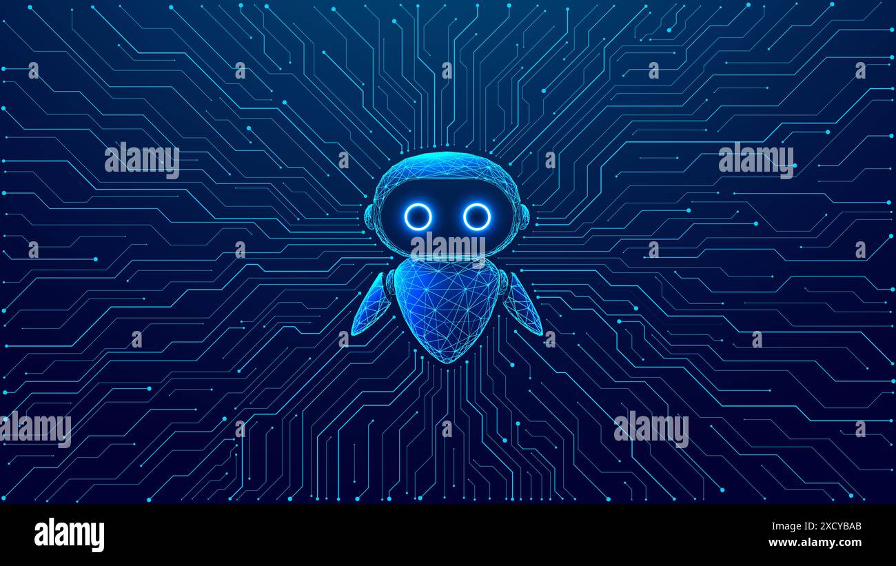Abstract digital AI robot on circuit board light blue background. Chat ...
