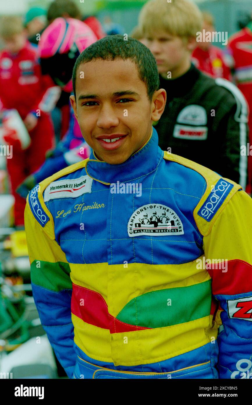 A young Lewis Hamilton Junior Karting at PF International in 1998 Stock ...