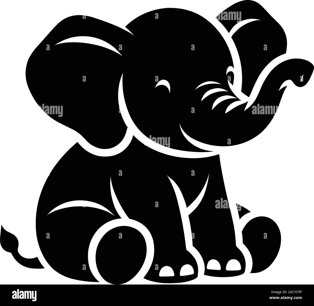 Baby Elephant sitting Silhouette isolated on white background ...