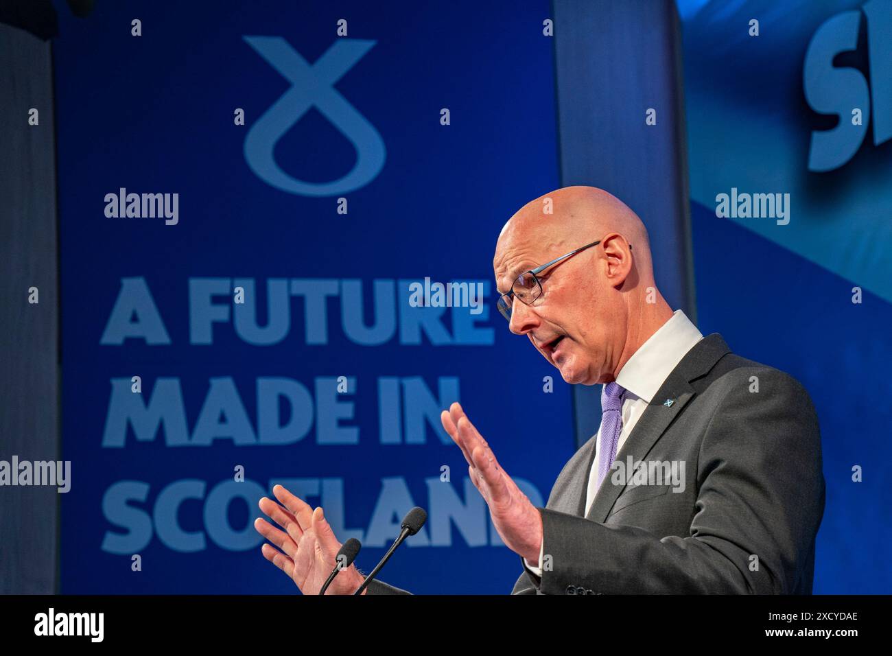 Edinburgh, Scotland, UK. 19th June 2024. SNP Leader and First Minister John Swinney launches the ...