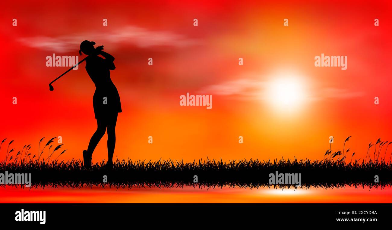 Sunset golf lake Stock Vector Images - Alamy