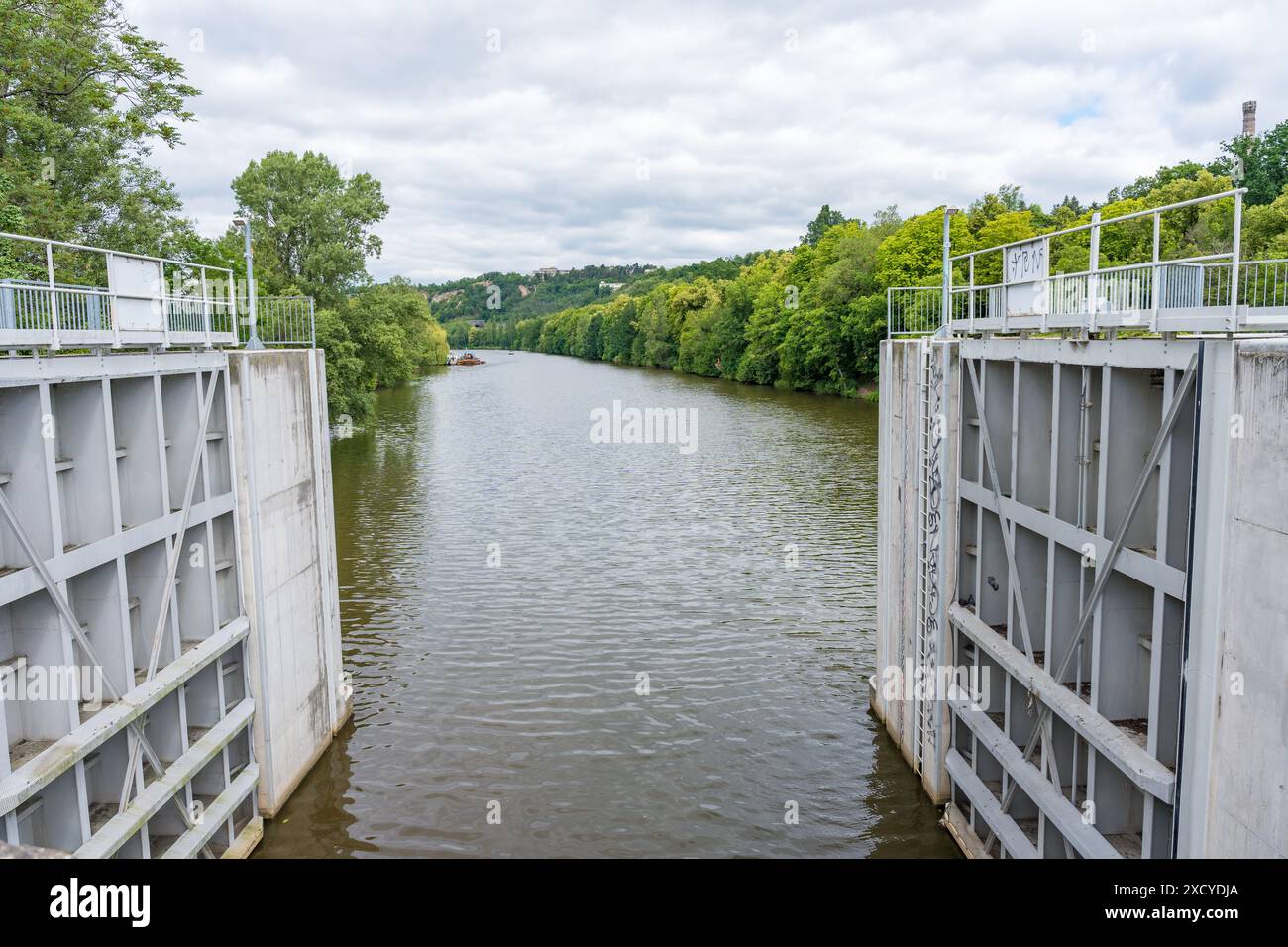 Prague, Czech Republic - June 11, 2024: The flood protection of Liben ...
