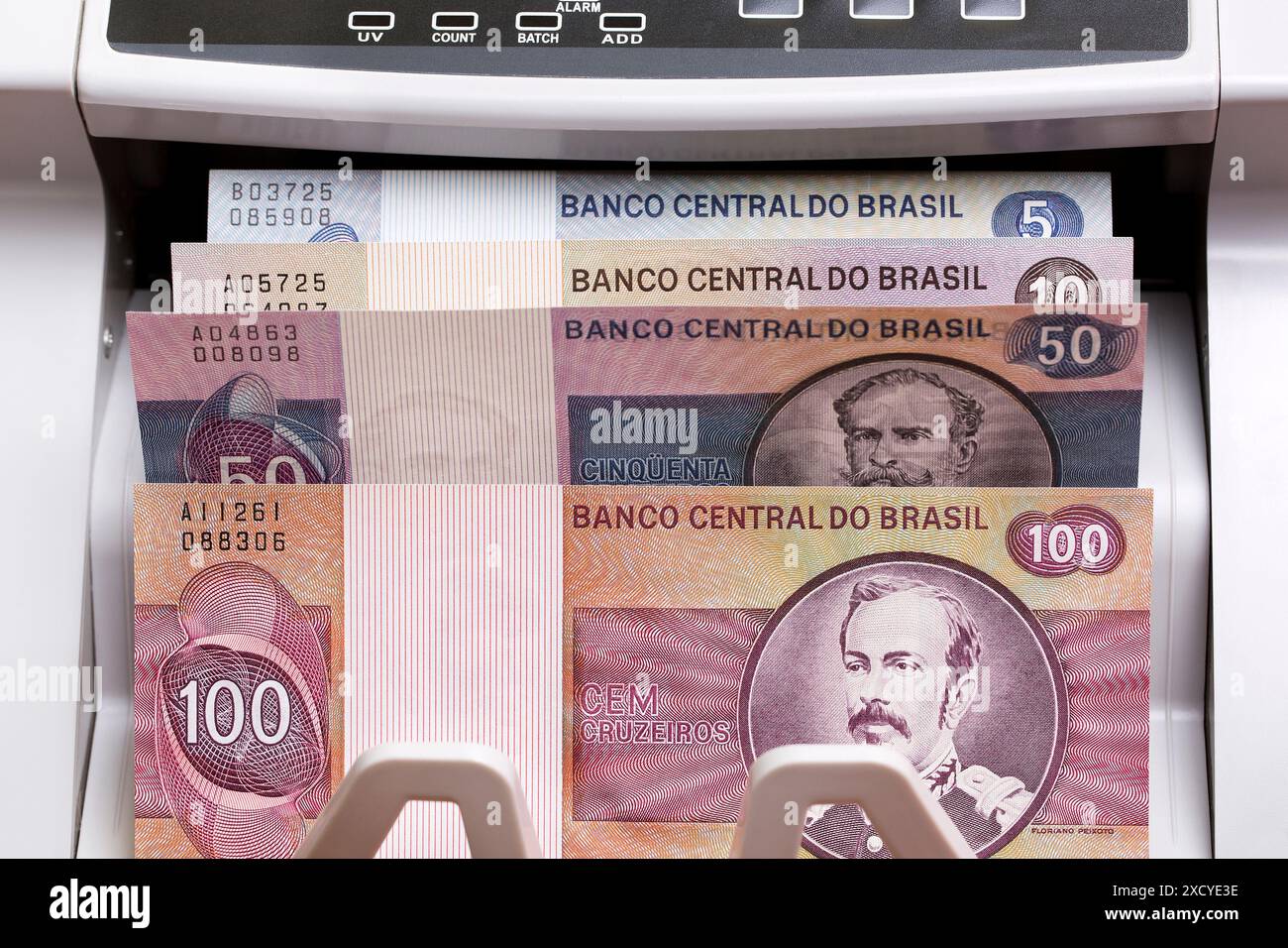 Brazilian money - cruzeiro in the counting machine Stock Photo - Alamy