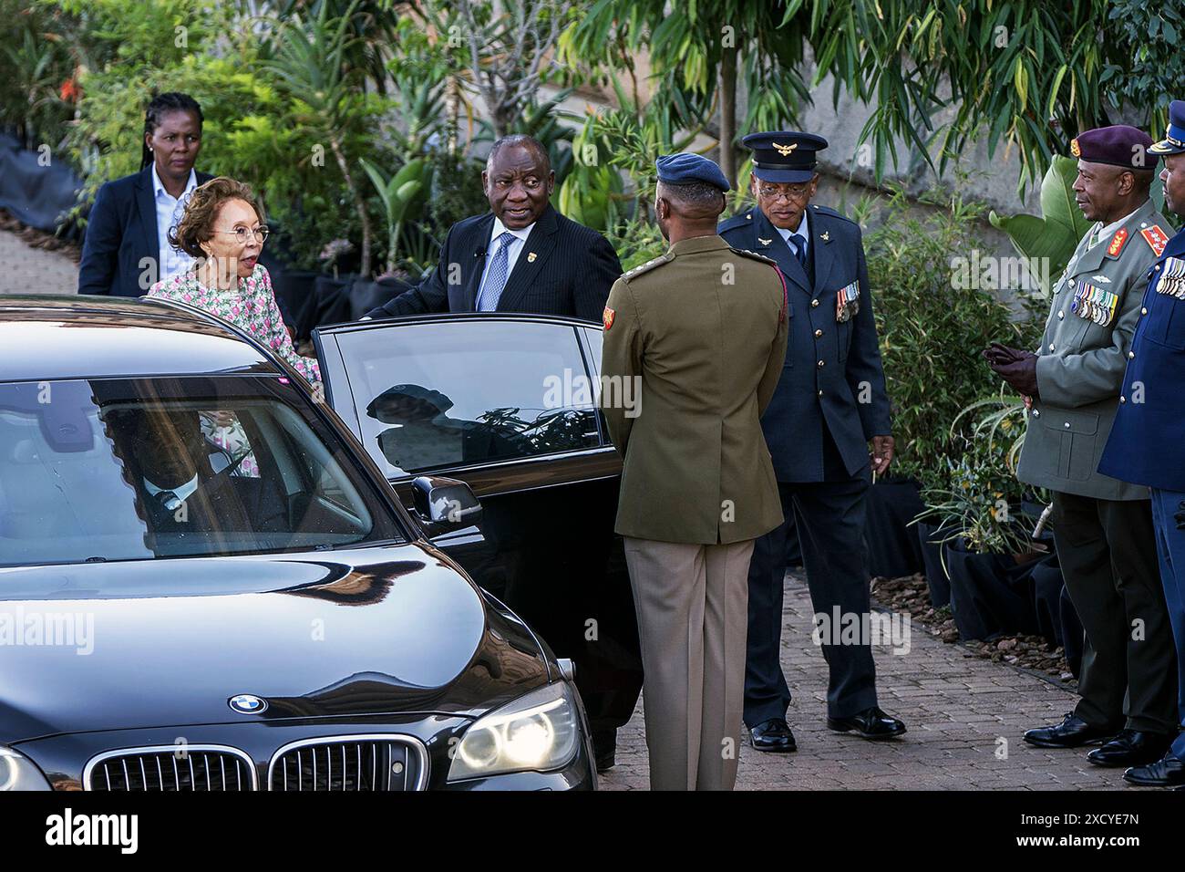 South Africa's President-elect Cyril Ramaphosa, centre, and his wife ...