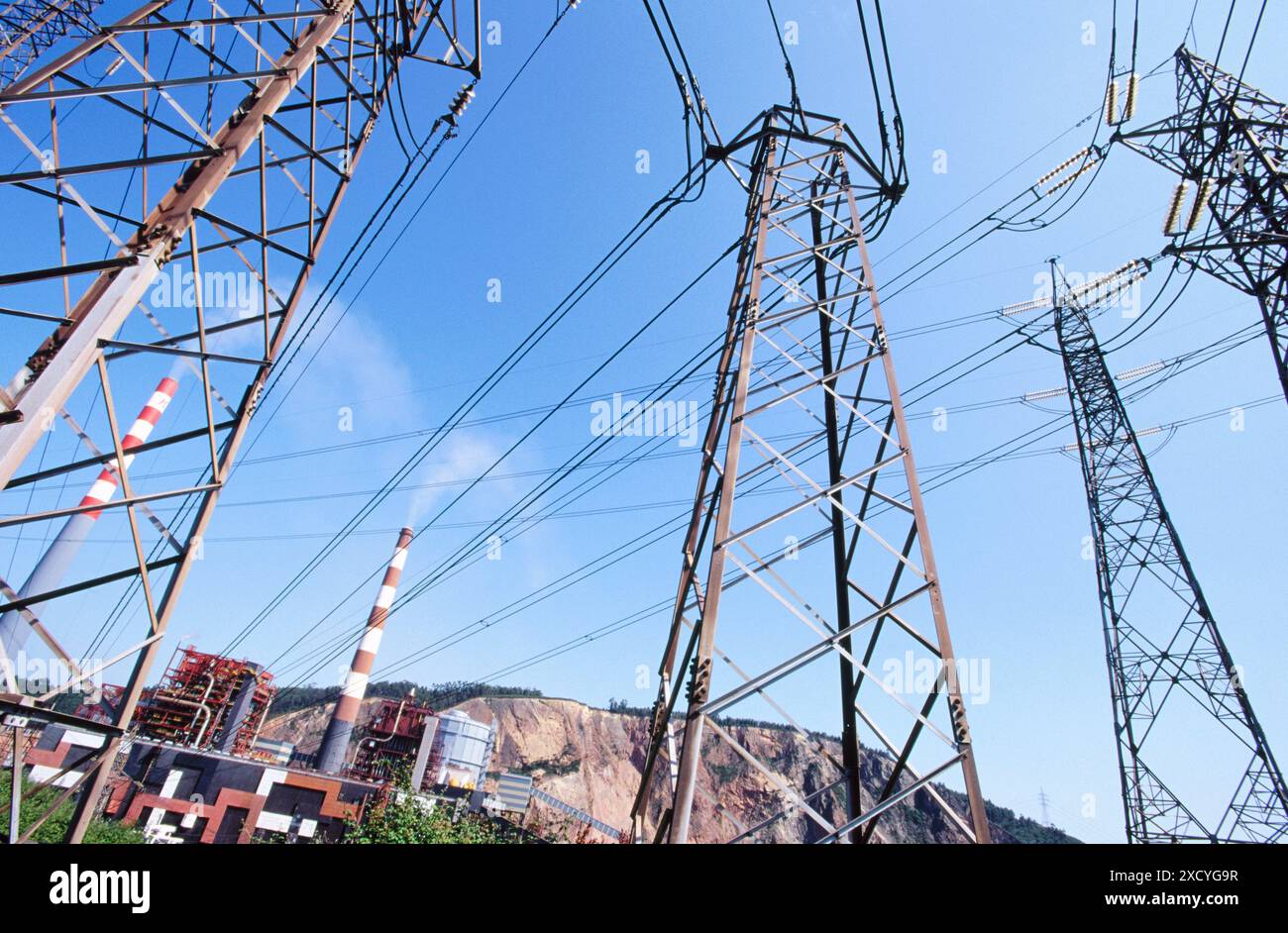 Pylons. El Musel, port of Gijón. Asturias. Spain Stock Photo - Alamy