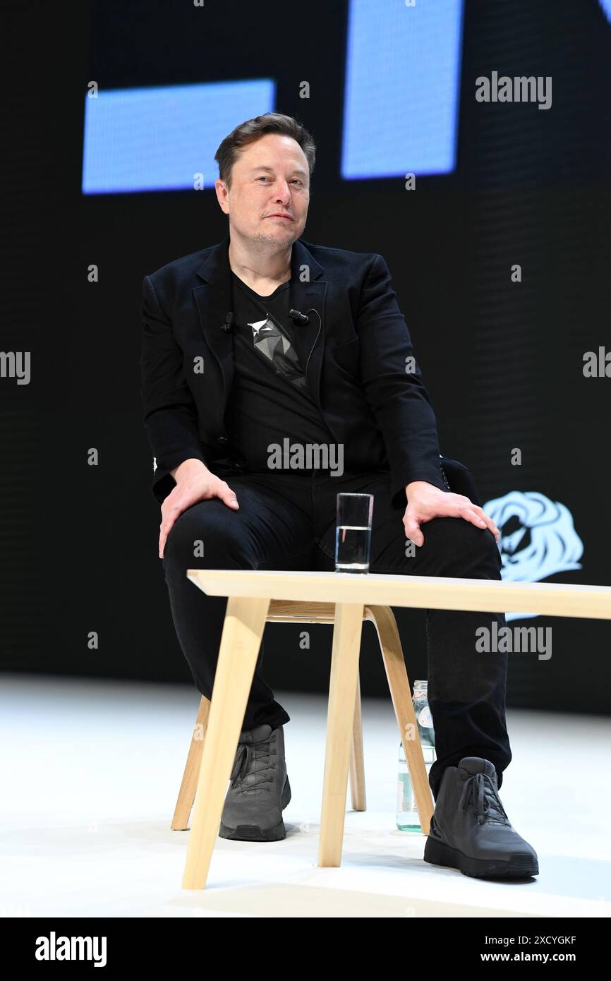 CANNES, FRANCE - JUNE 19: Elon Musk speaking during the Cannes Lions ...