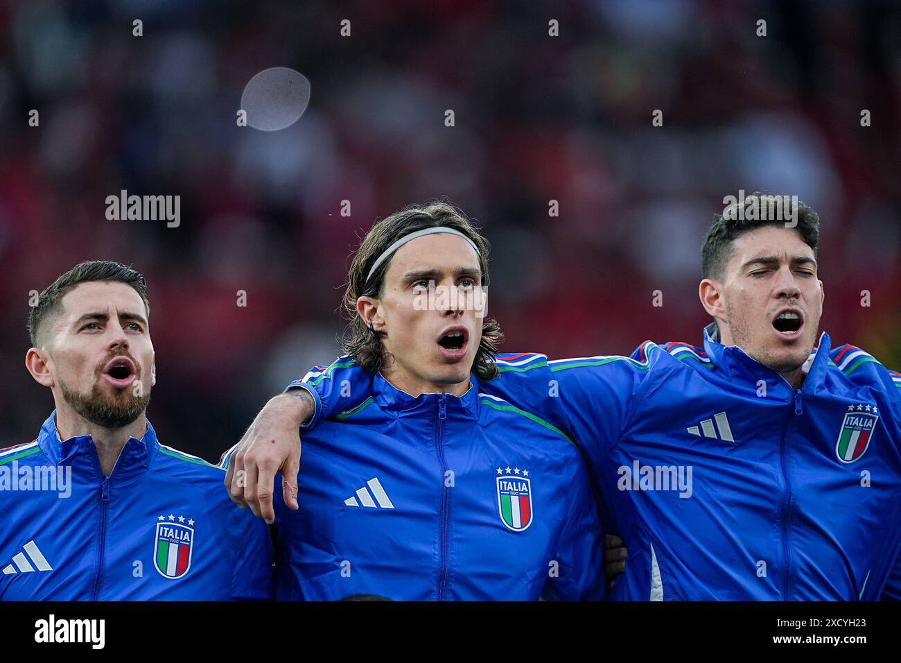 Dortmund, Germany, June 15th 2024: Jorginho (8 Italy), Riccardo Calafiori (5 Italy) and ...