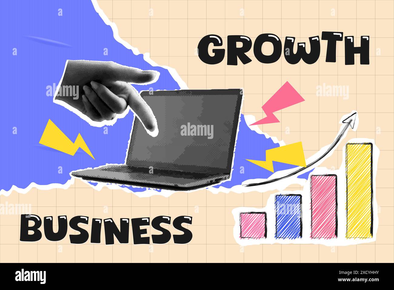 Template for pop collage business growth, infographic, chart. Vector ...