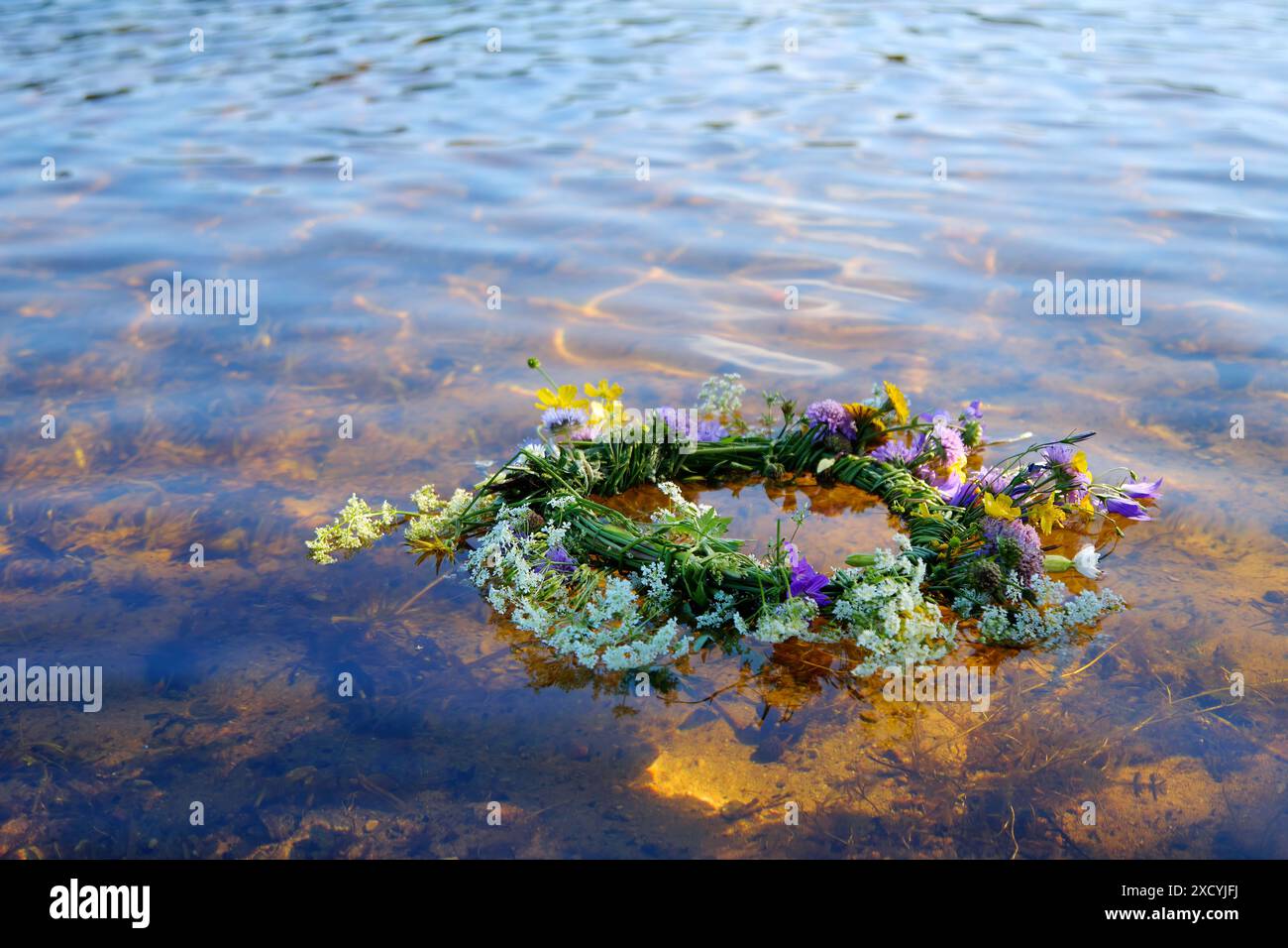 Flower Wreath on Water River. Ligo, Ivan Kupala. Midsummer Solstice ...