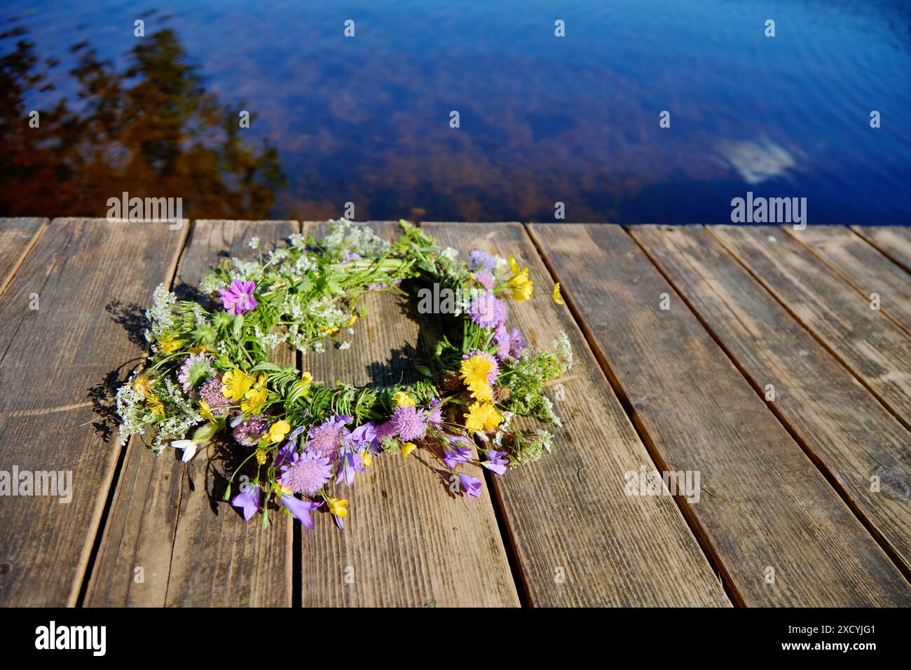 Flower Wreath near River. Ligo, Ivan Kupala. Midsummer Solstice Holiday ...