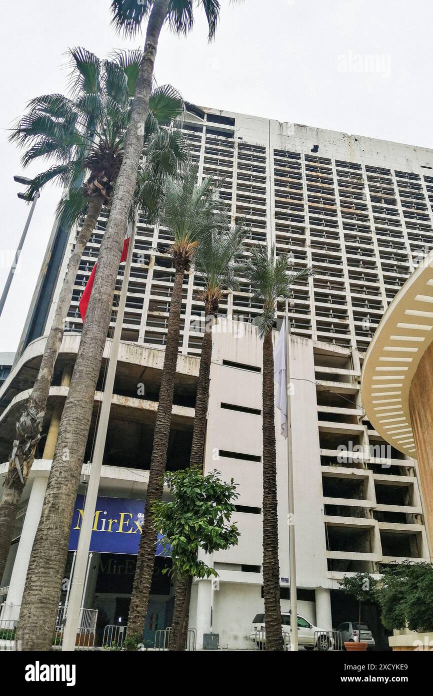 Lebanon, Beirut, Bullet-riddled pockmarked exterior of the green line ...