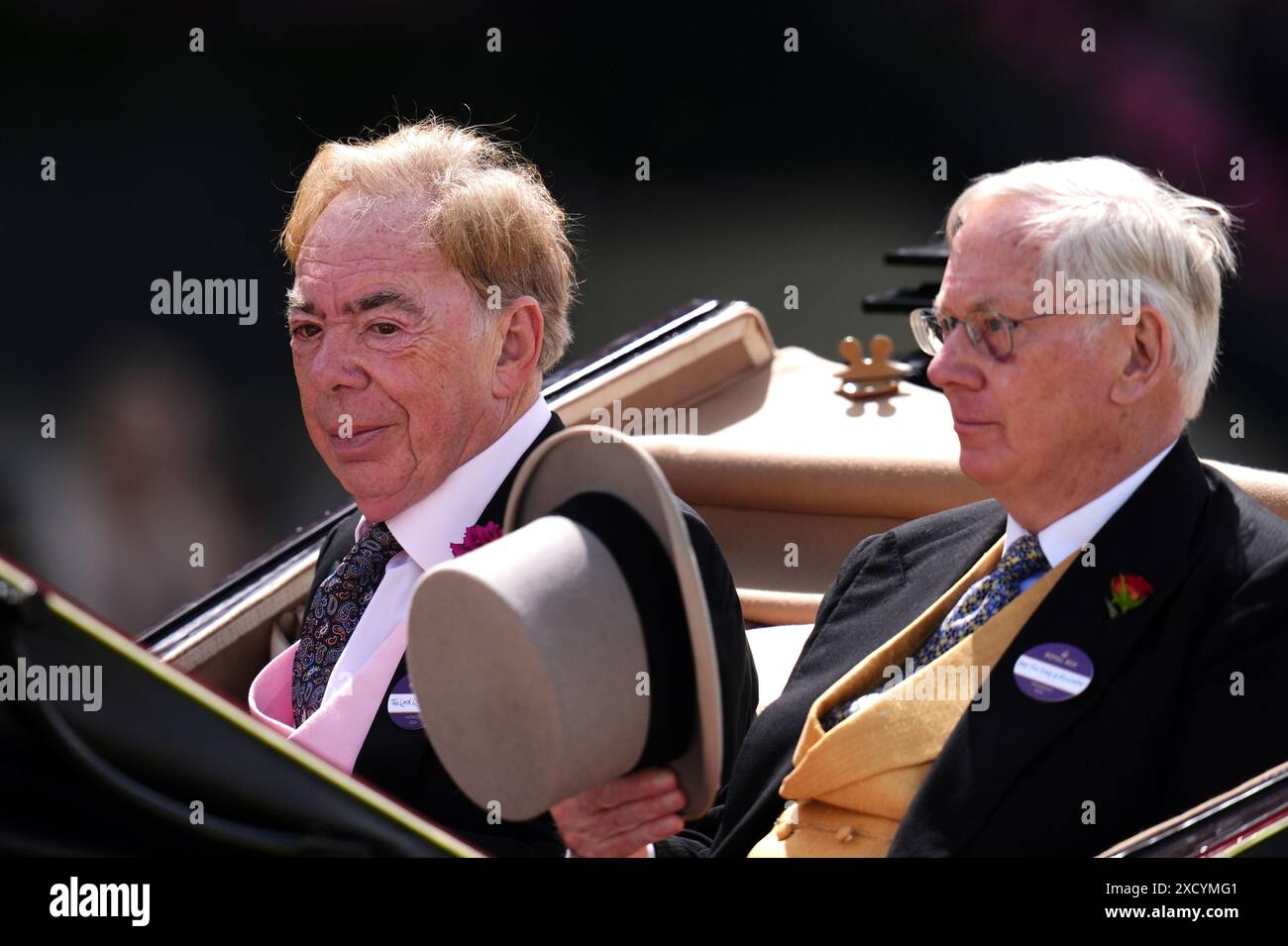 Lord Lloyd Webber arrives by carriage alongside the Duke of Gloucester ...