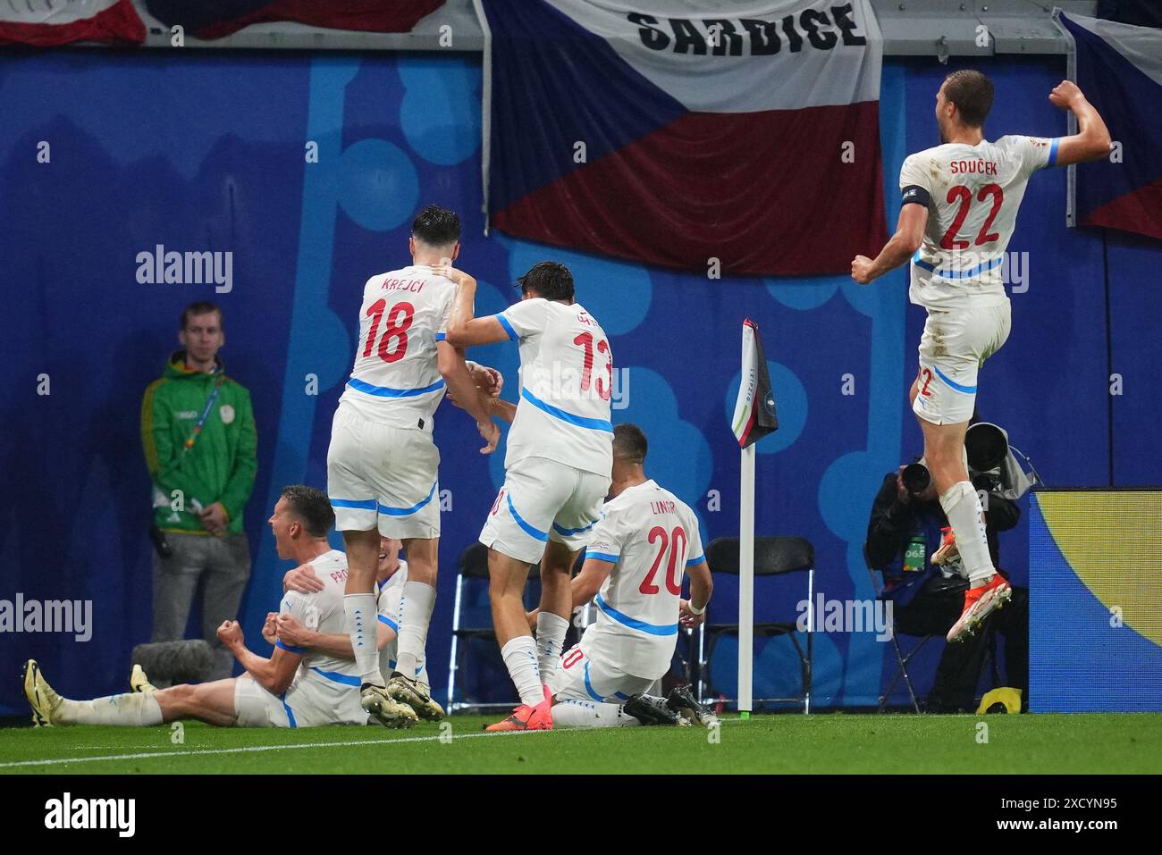 Leipzig, Germany. 18th June, 2024. Lukas Provod of Czechia celebrates ...