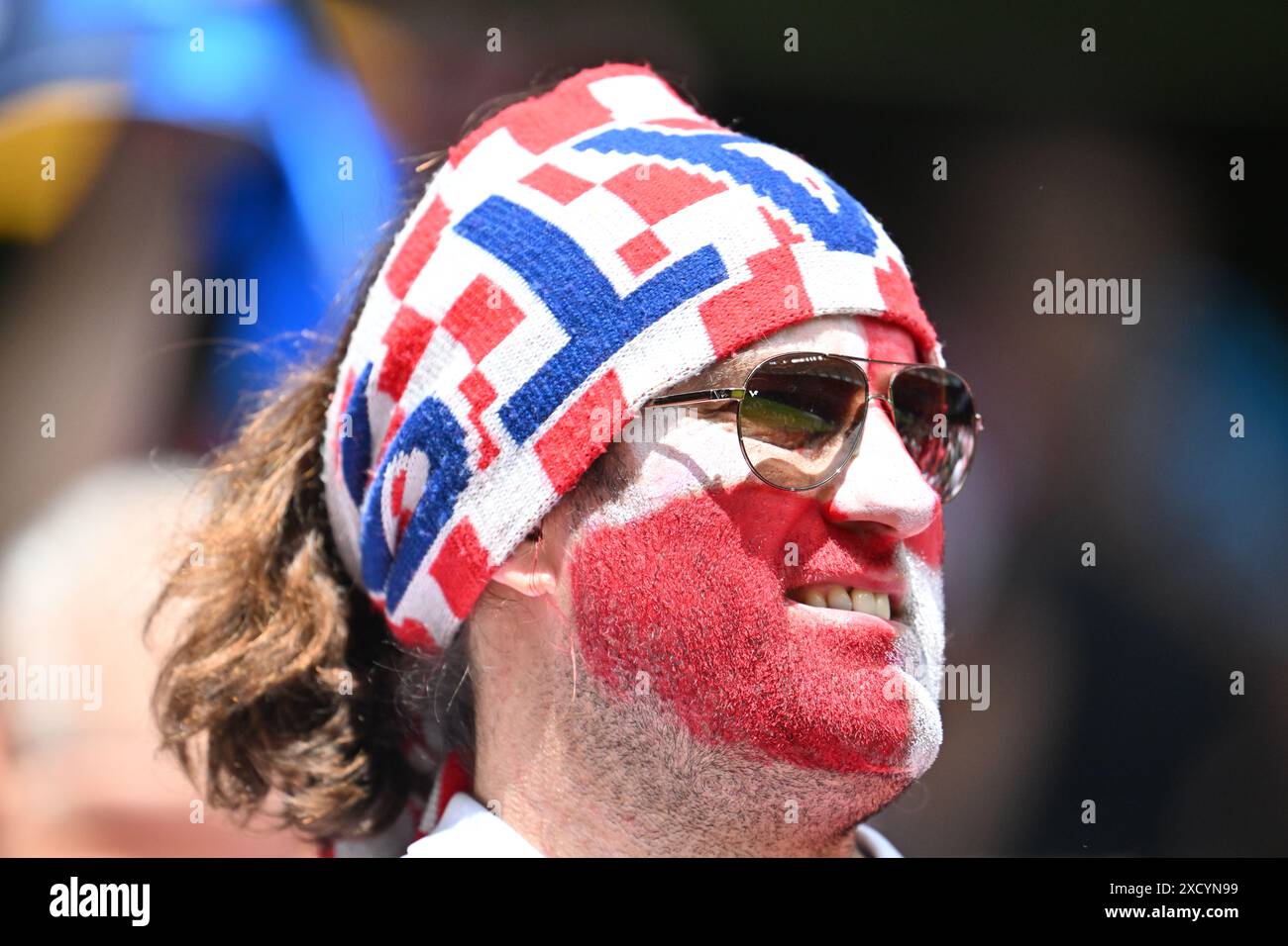Hamburg. 19th June, 2024. A fan of Croatia reacts before the UEFA Euro 2024 Group B match ...