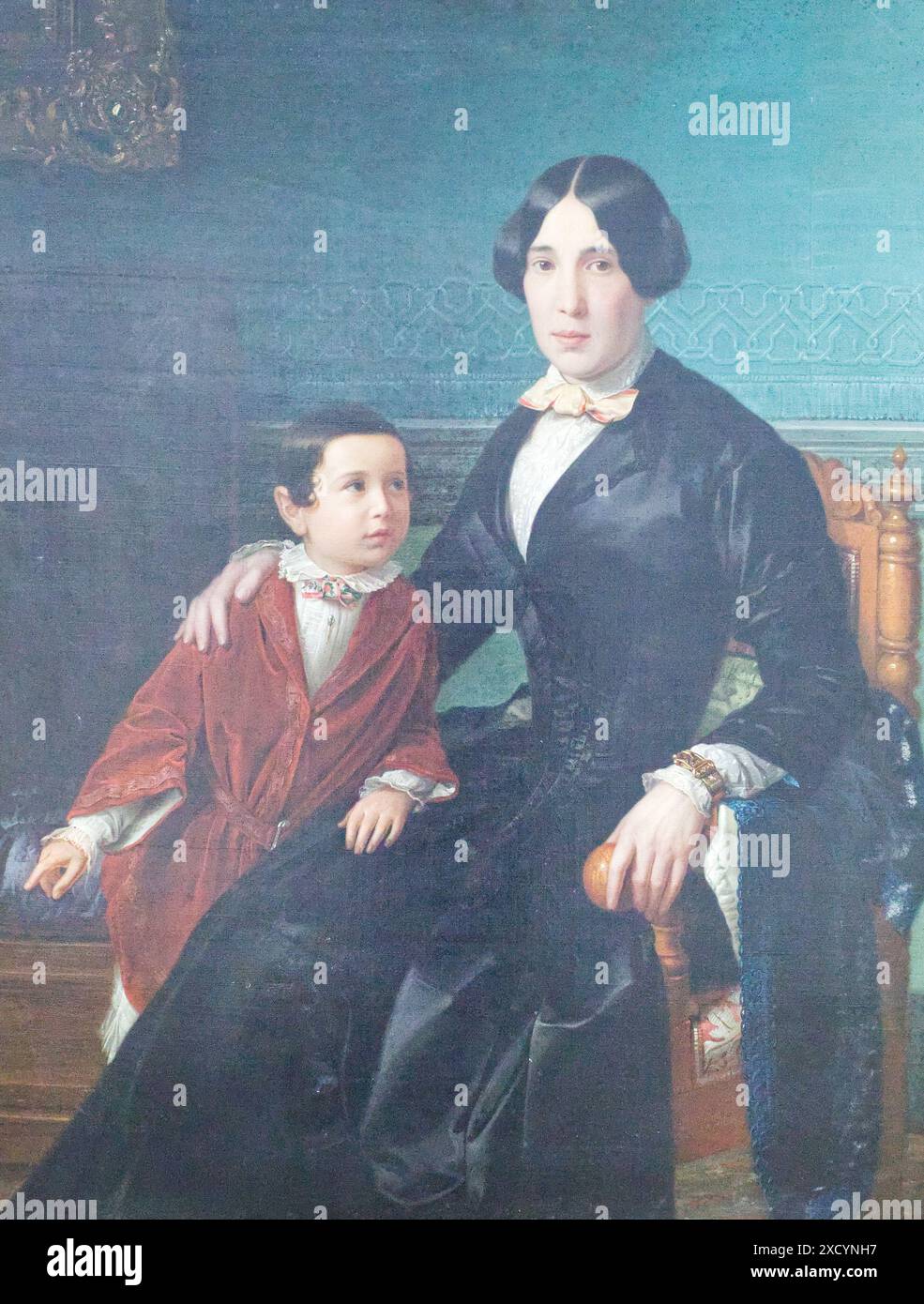 Angel Maria Cortellini 1819-1877. Oil, Constanza Caveda with her son ...
