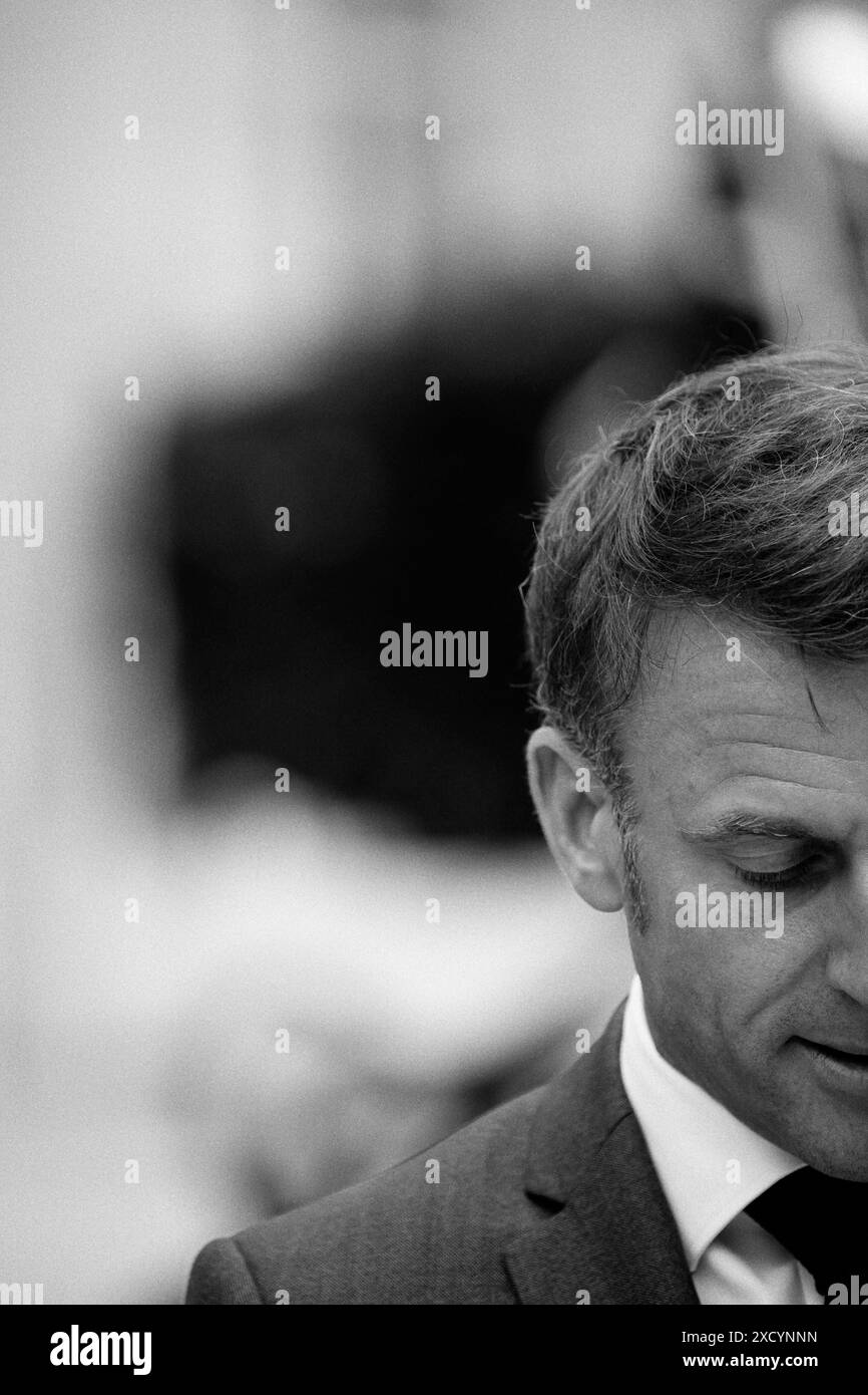 Paris, France. 19th June, 2024. French President Emmanuel Macron looks ...