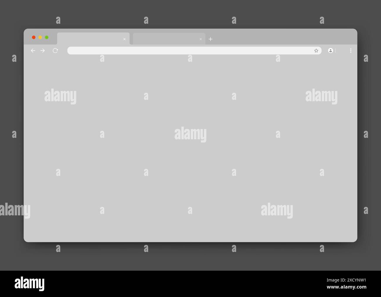 An empty browser window in gray on a dark background. Website layout ...