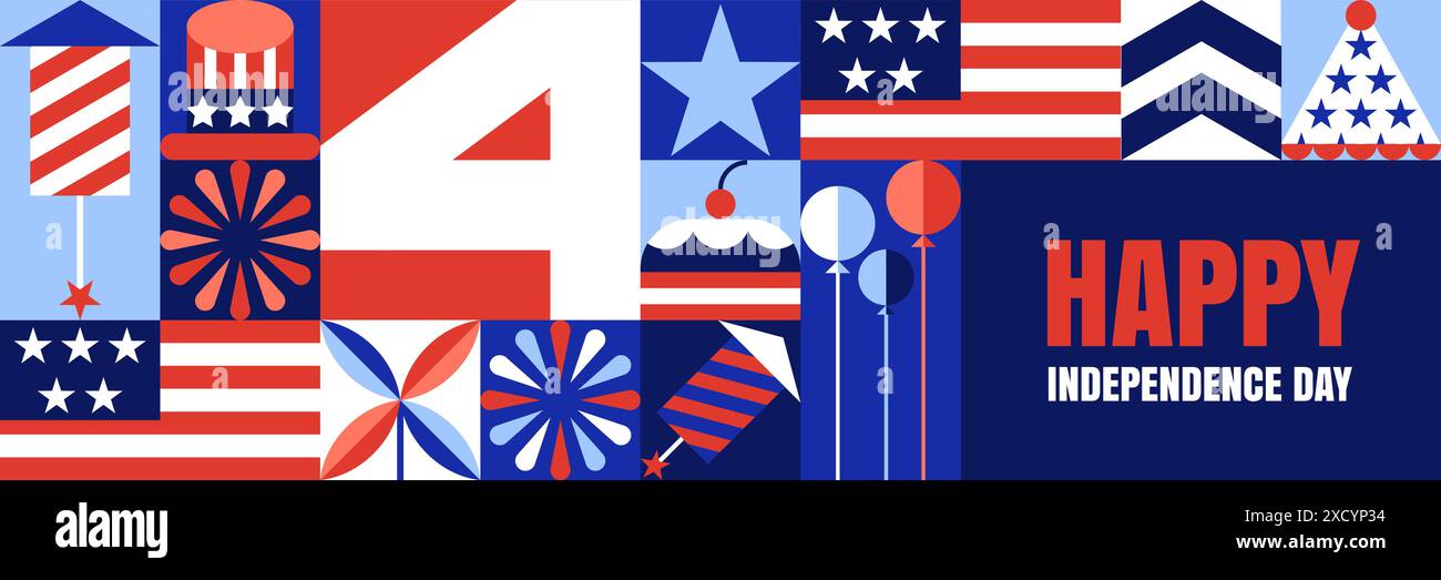 Happy USA Independence Day. 4th of July geometric design with American ...