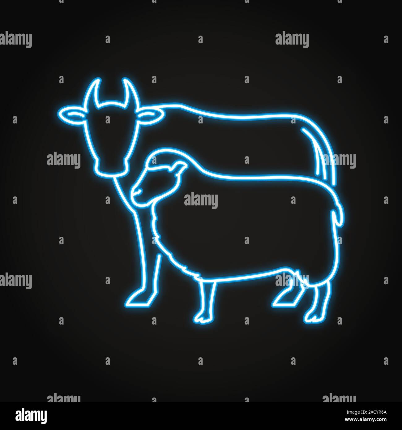 Farm animals, livestock neon line icon. Cow and sheep symbols. Vector ...